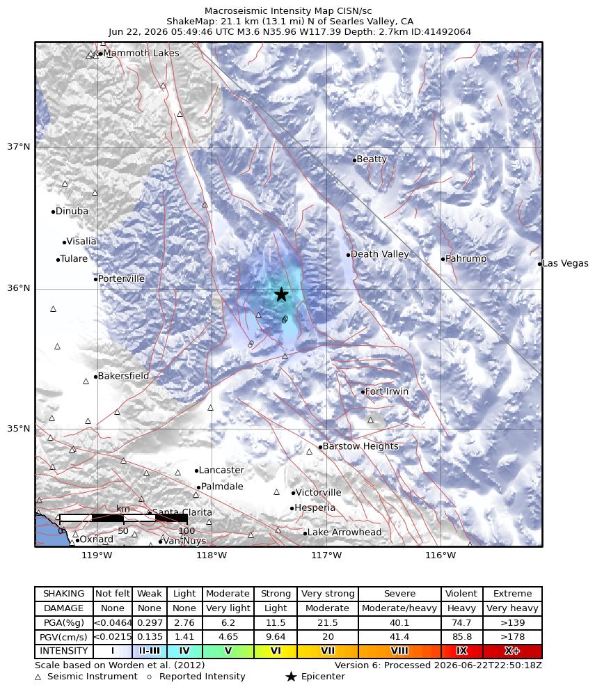M3.6 Earthquake — Searles Valley, CA — June 22, 2026