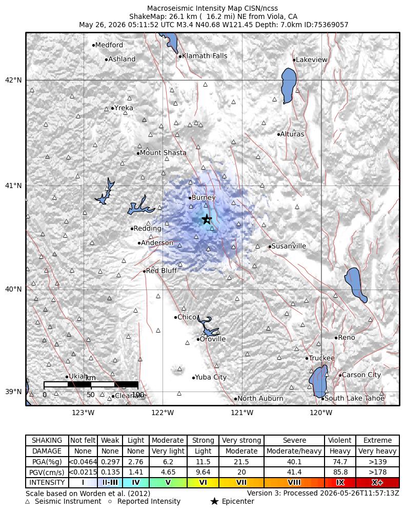 M3.4 Earthquake — Viola, CA — May 26, 2026