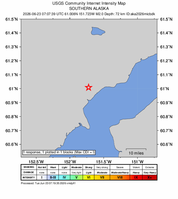 M2.0 Earthquake — Tyonek, Alaska — June 23, 2026