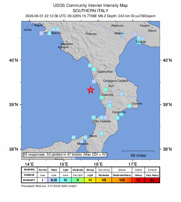 M6.2 Earthquake Scarcelli, Italy — June 1, 2026 | 55 Felt Reports