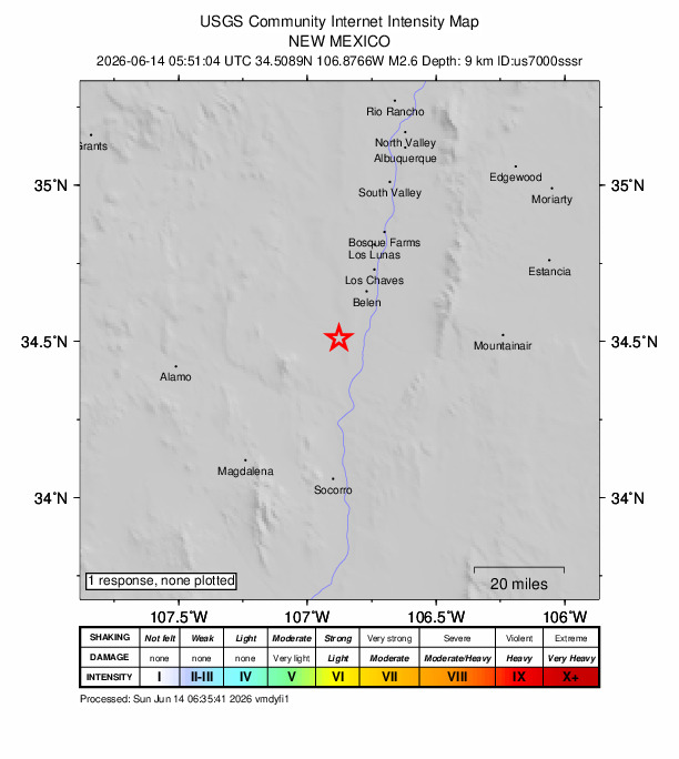 M2.6 Earthquake — Abeytas, New Mexico — June 14, 2026