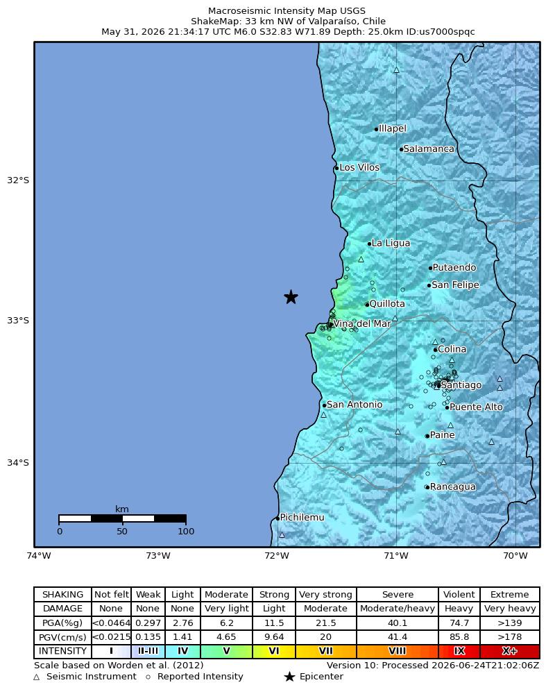 M6.0 Earthquake Valparaíso, Chile — May 31, 2026 | 155 Felt Reports