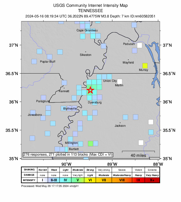 DYFI Intensity Map