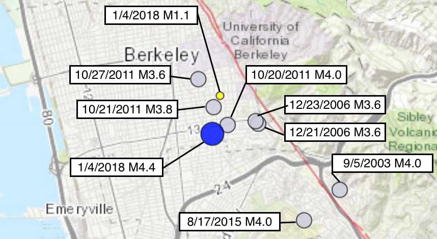Berkeley, historic seismicity map