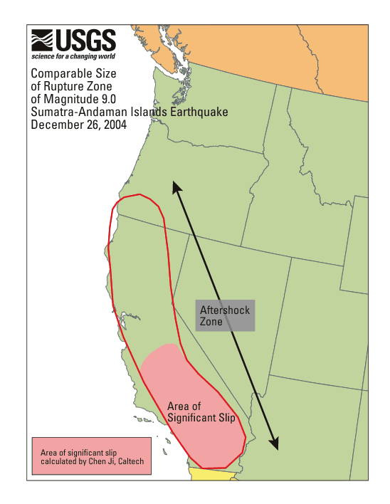 map showing rupture area is half the size of California