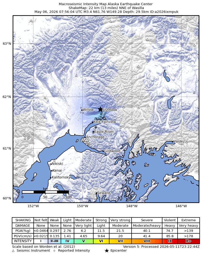 M3.4 Earthquake Fishhook, Alaska — May 6, 2026 | 79 Felt Reports