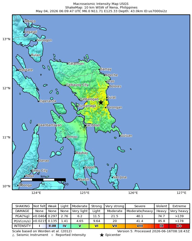 M6.0 Earthquake Nena, Philippines — May 4, 2026 | 55 Felt Reports